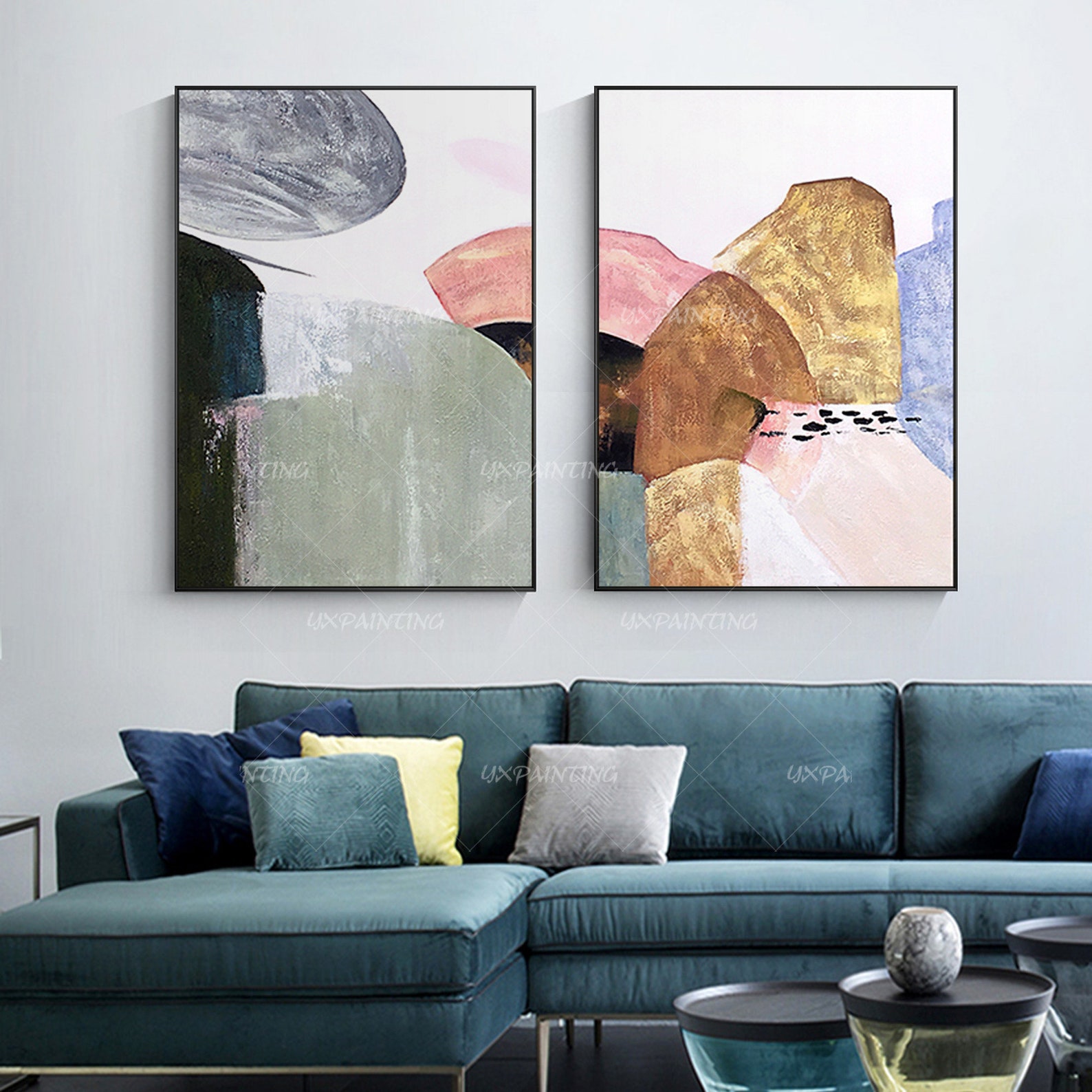 Framed Wall Art 2 Pieces Boho Wall Art Framed Geometric - Etsy