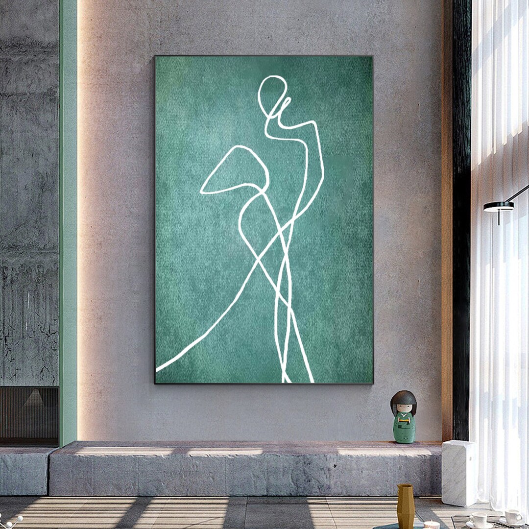 Green Dancer Stick Figure Original Painting on Canvas, Extra Large Huge ...