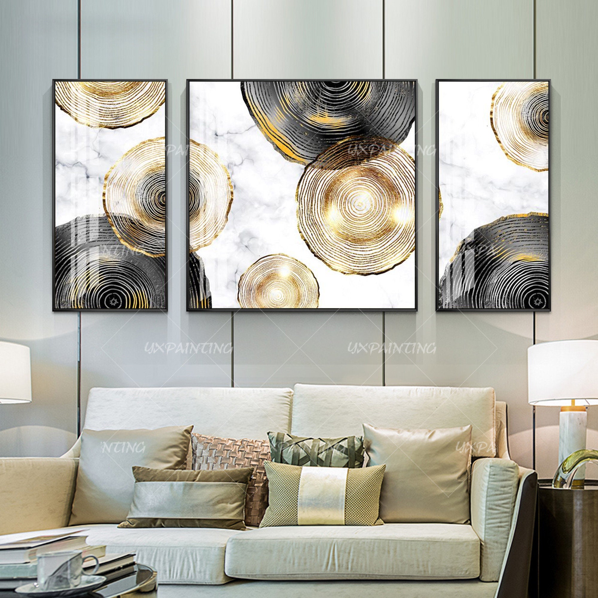 Gold art set of 3 wall art Acrylic Paintings On Canvas | Etsy