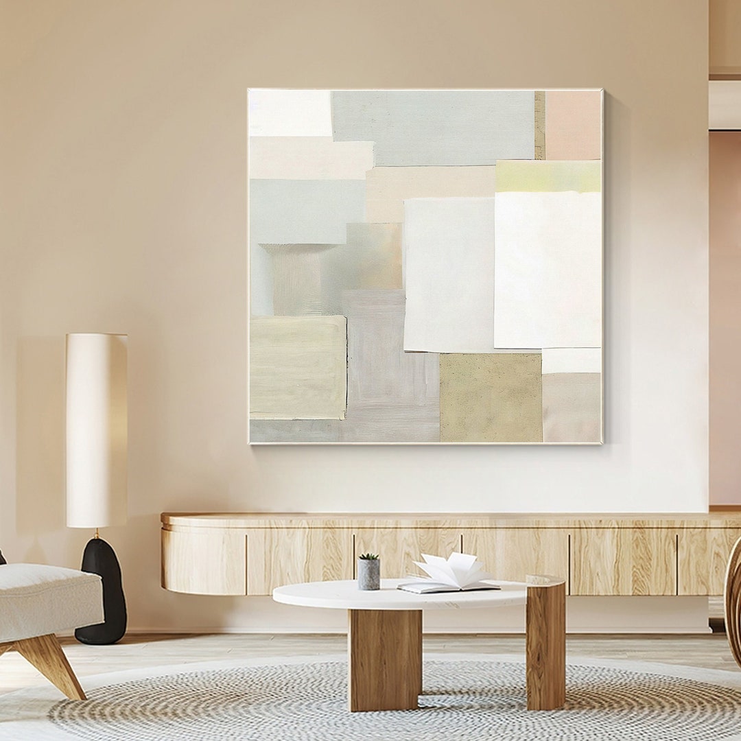 Cream Style Art Geometric Painting Minimalist Painting on Canvas ...