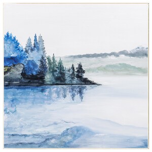 Abstract Lake Painting: Square Watercolor Wall Art on Canvas - Etsy