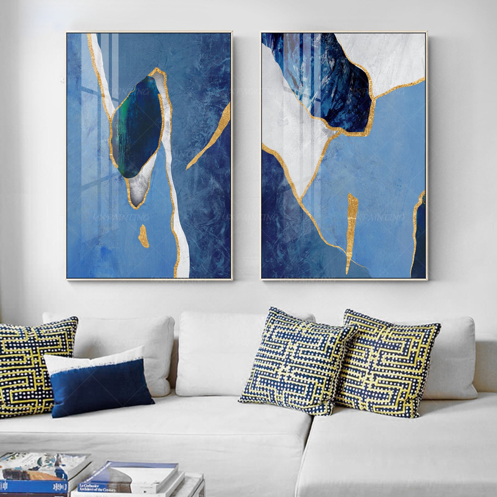 Gold Art 2 Pieces Wall Art Framed Painting Set of 2 Wall Art - Etsy