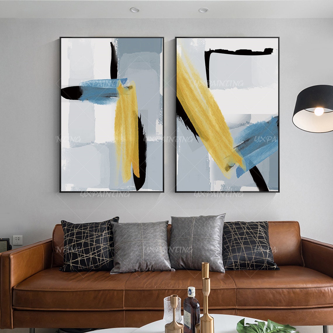 2 Pieces Wall Art Abstract Painting Geometric Art Paintings on - Etsy