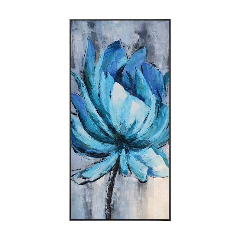 Valentines Original Abstract Blue Flower Acrylic Paintings on - Etsy