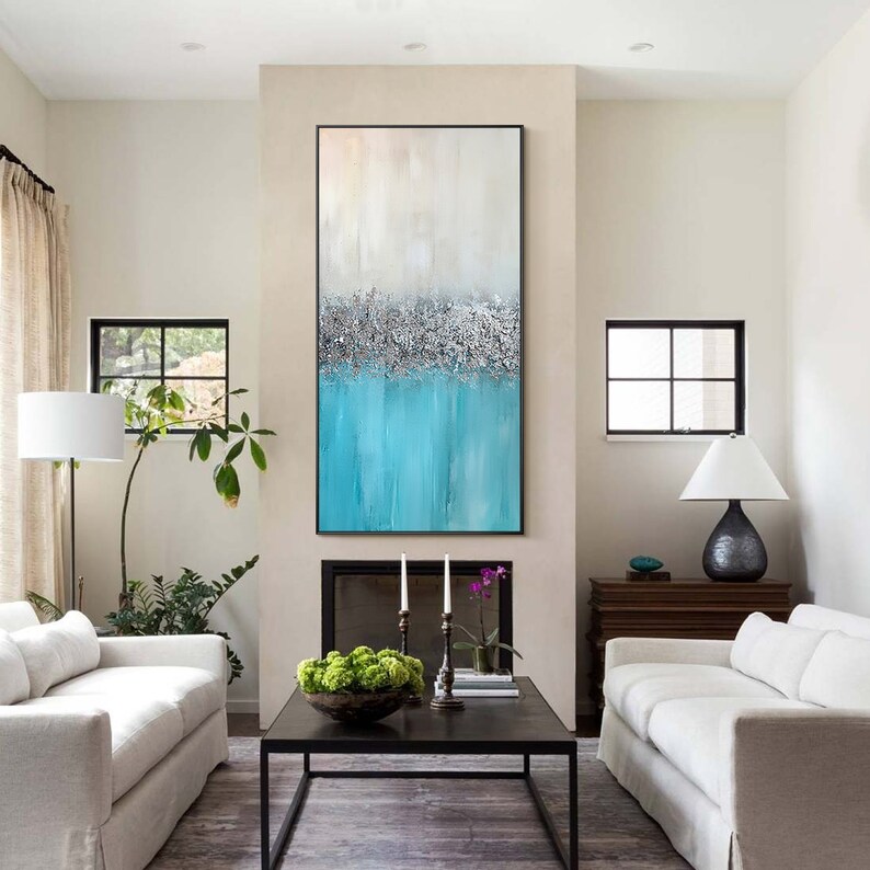 Silver Leaf Blue Original Abstract Painting on Canvas Extra - Etsy