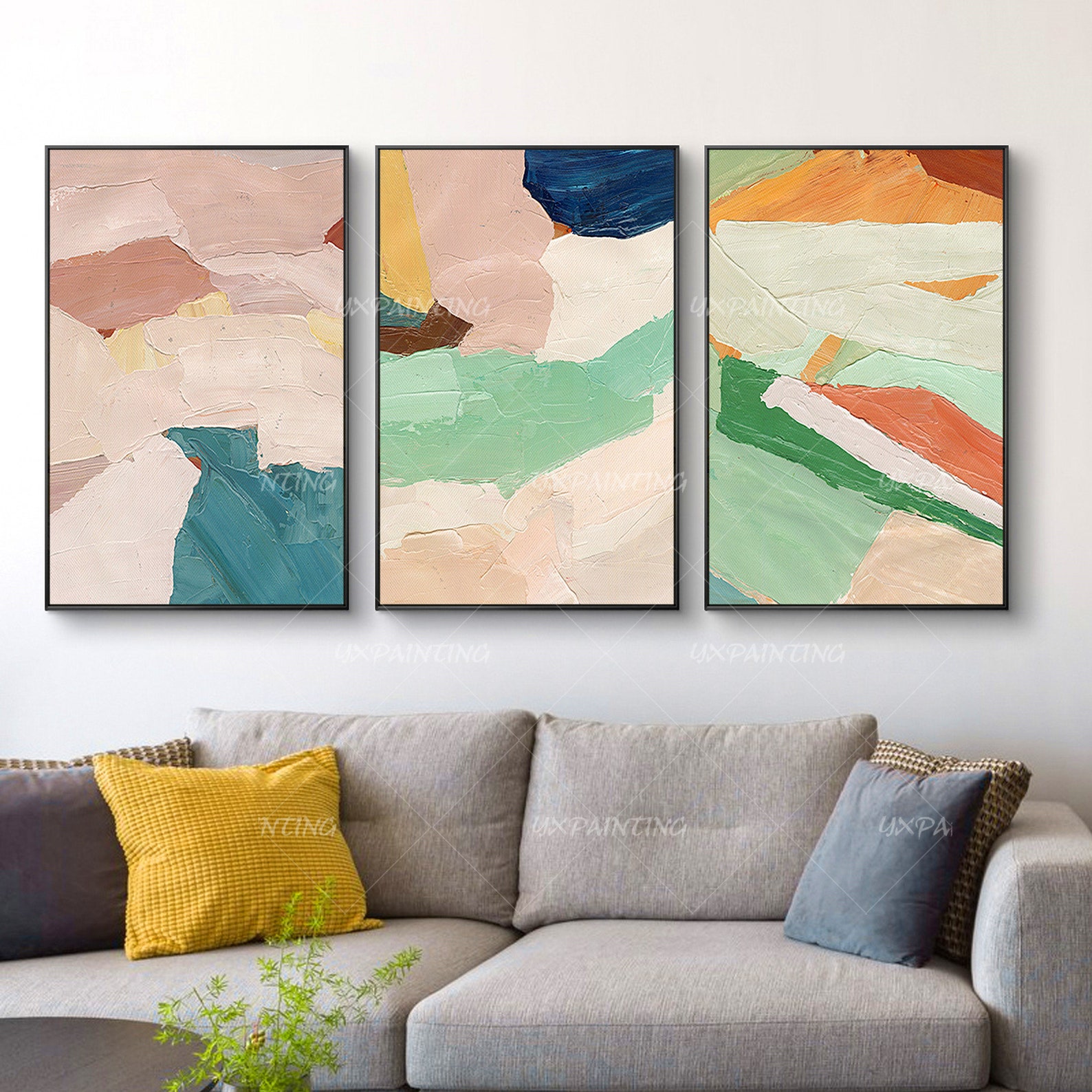 3 Pieces Abstract Geometric Art Framed Wall Art Acrylic - Etsy