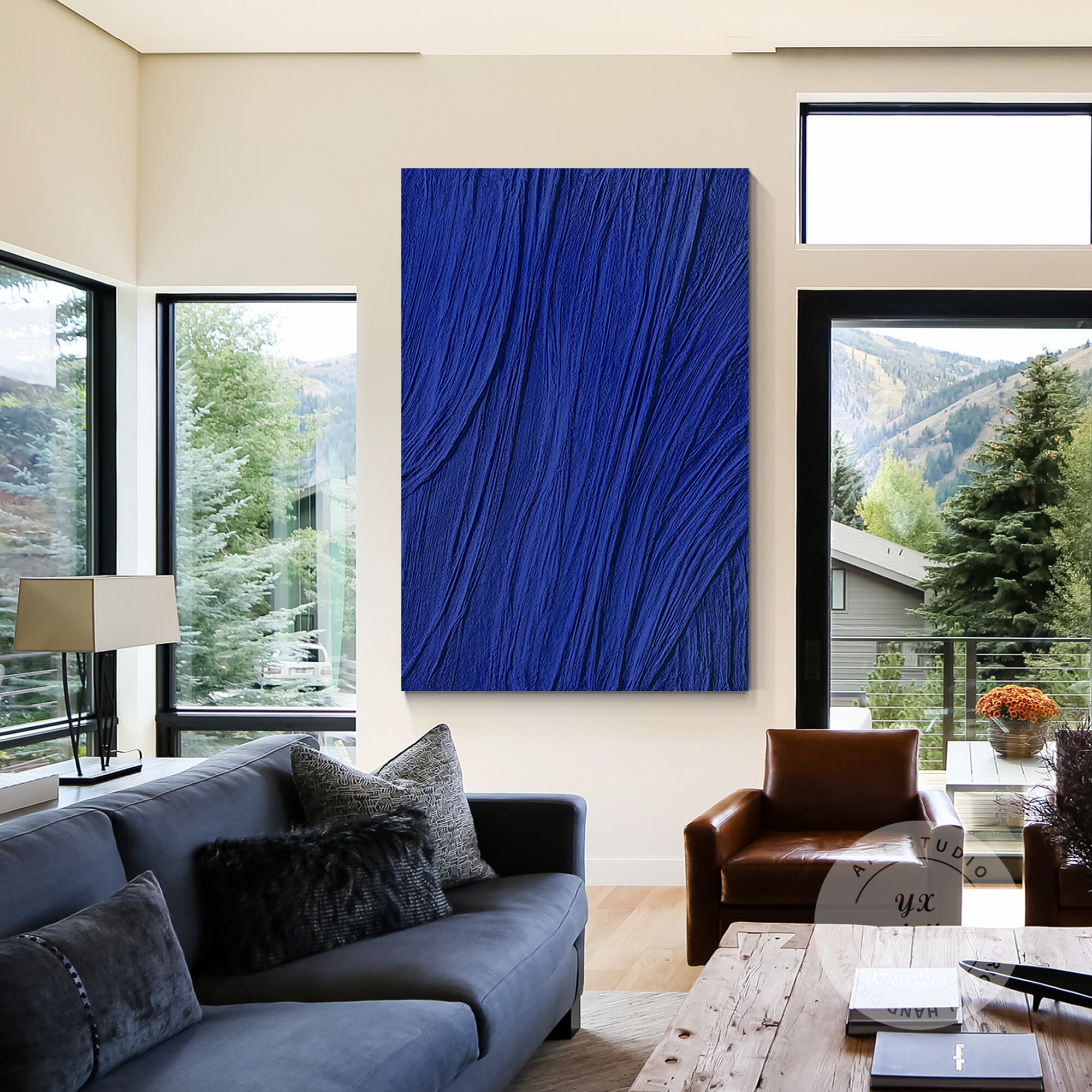 Royal Blue Minimalist Texture Painting on Canvas Vertical - Etsy