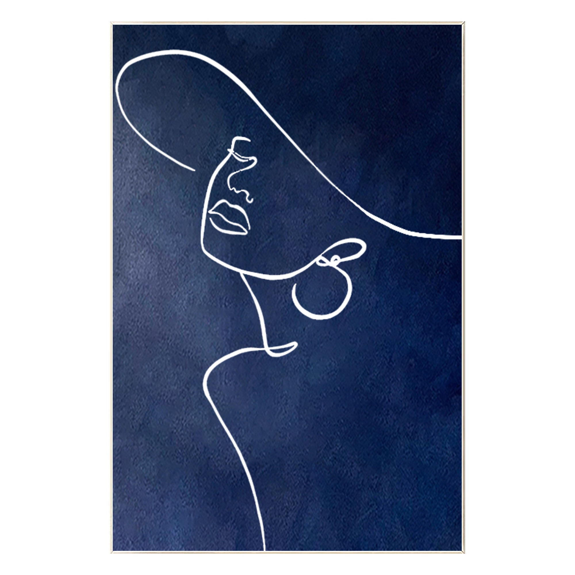 Navy Blue Woman Line Drawing Original Painting on Canvas - Etsy