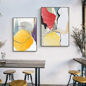 2 Pieces Wall Art Geometric Art Abstract Paintings on Canvas Original ...