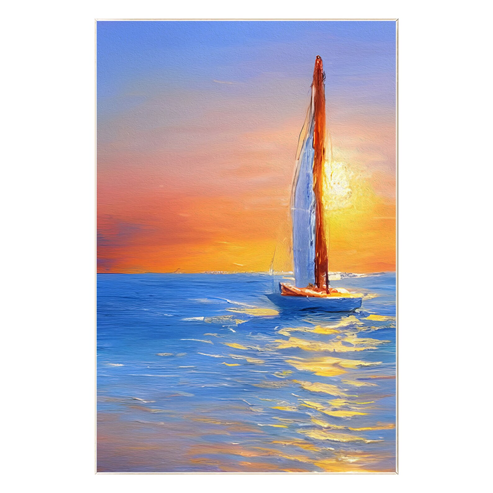 Gold Blue Sailboat Original Painting on Canvas Seascape - Etsy