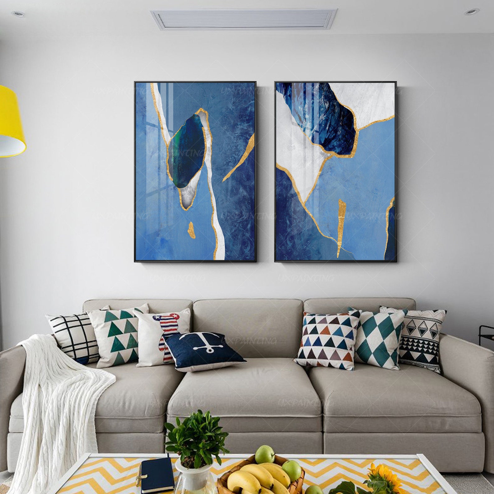 Gold Art 2 Pieces Wall Art Framed Painting Set of 2 Wall Art | Etsy