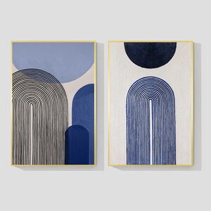 Set of 2 Pieces Baby Blue Abstract Textured Geometric Painting ...