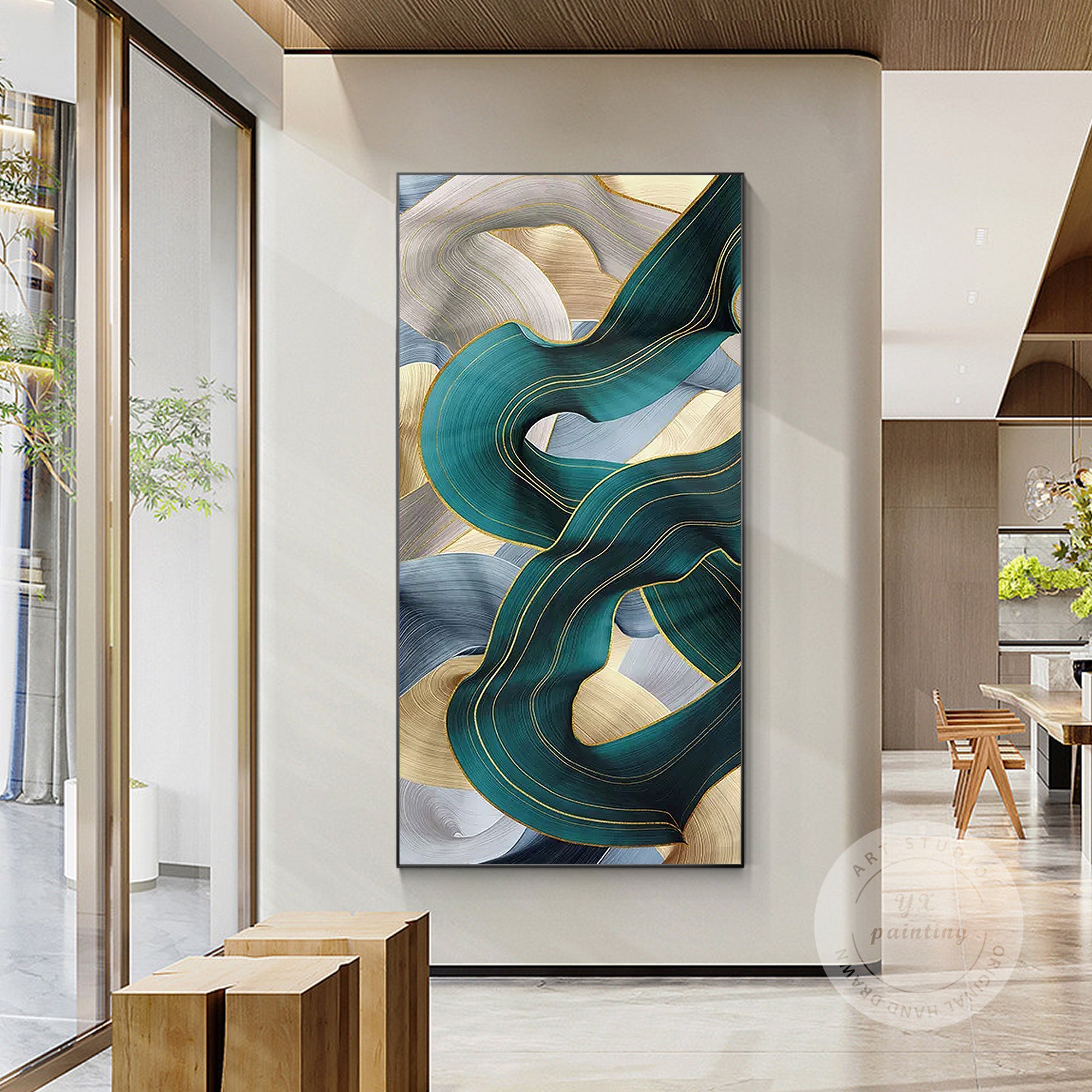 Turquoise Beige Ribbon Original Painting on Canvas Ribbon - Etsy