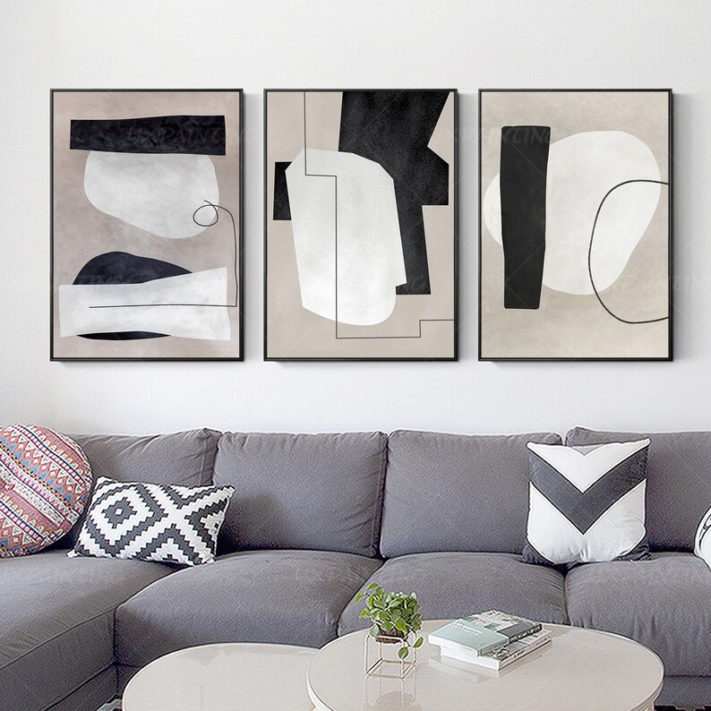 3 Pieces Geometric Framed Texture Wall Art White Black Gray - Etsy