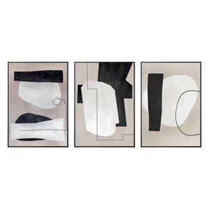 3 Pieces Geometric Framed Texture Wall Art White Black Gray - Etsy