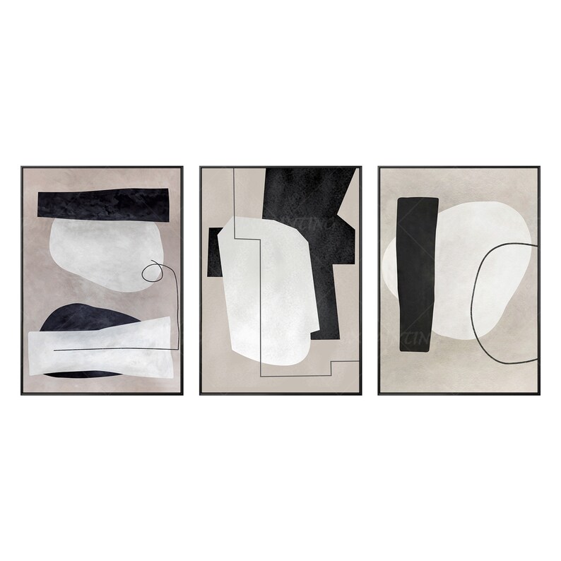 3 Pieces Geometric Framed Texture Wall Art White Black Gray - Etsy