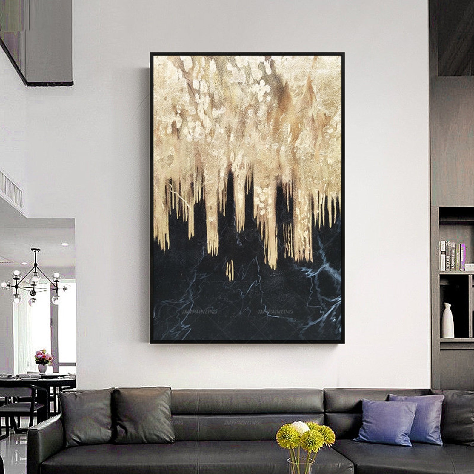 Gold Art Original Art Waterfall Gold Leaf Framed Wall Art - Etsy UK