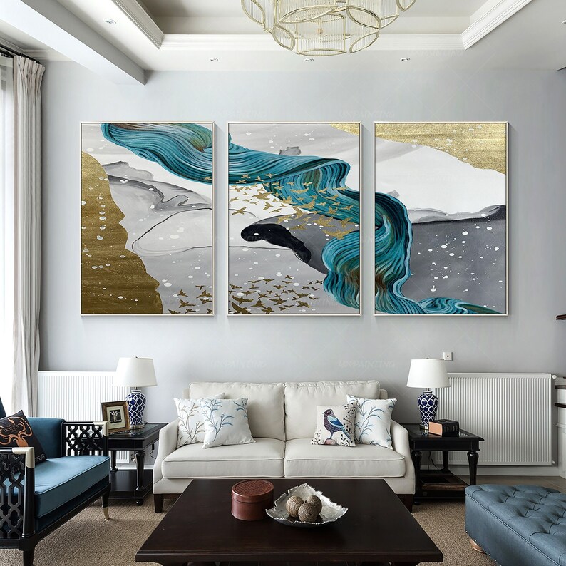 3 Pieces Abstract Canvas Line Framed Wall Art - Etsy