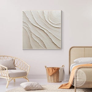 Cream White Minimalist Painting on Canvas, 3D Textured Cream Beige ...