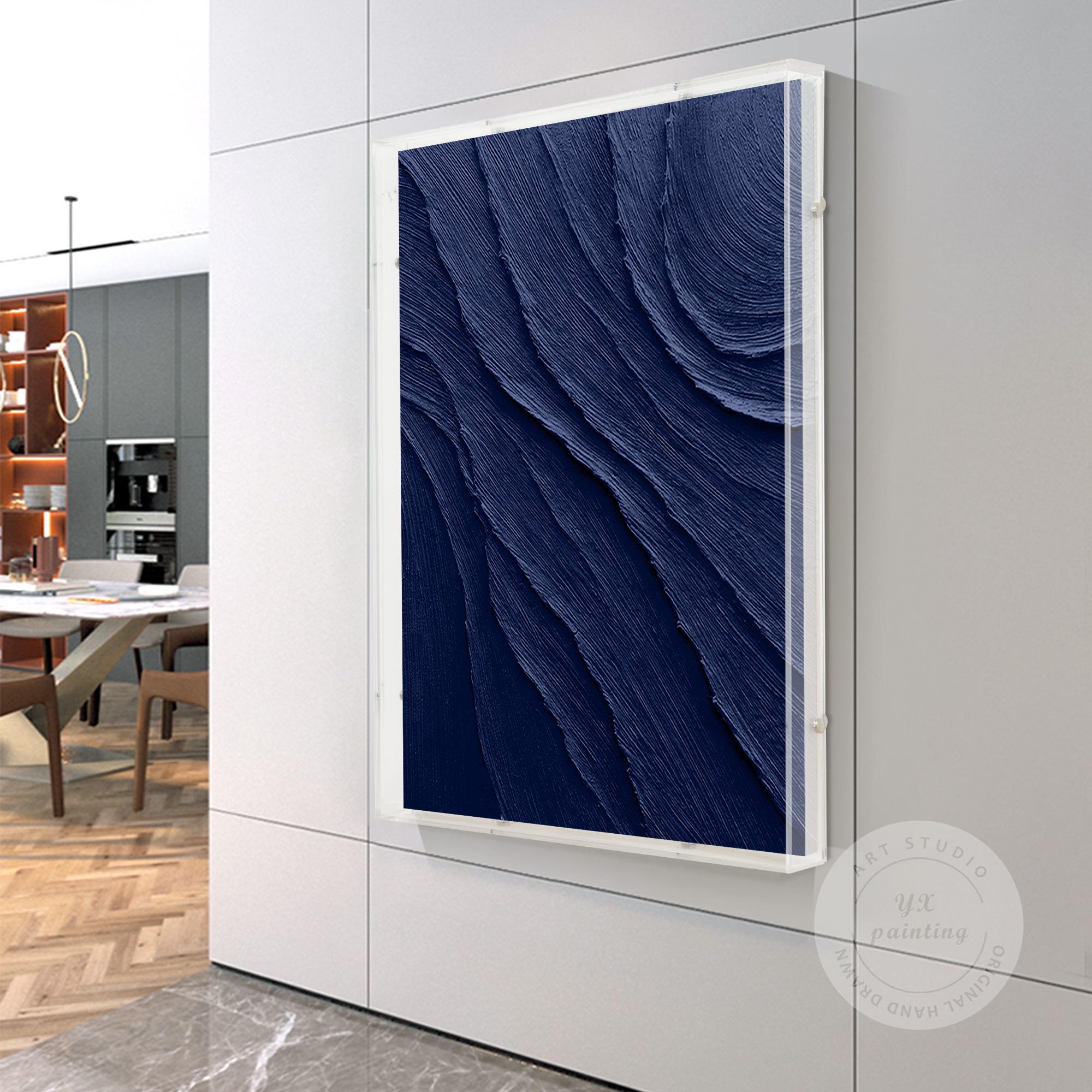Navy Blue Art With a Acrylic Shadow Box Frame, Minimalist Painting on ...