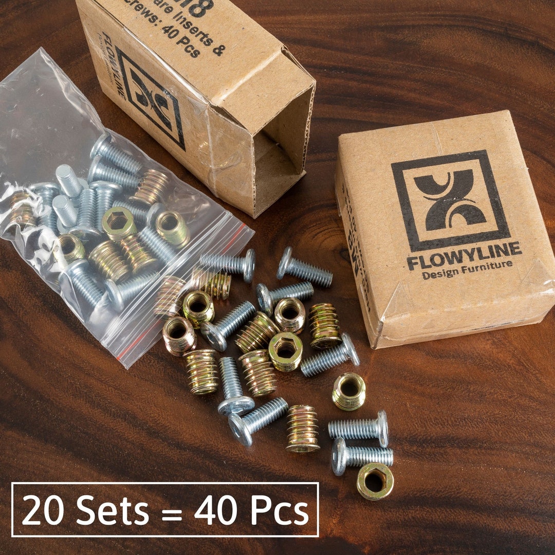 Threaded Inserts and Bolts Size M6 or M8 20 Sets 40 Pcs Woodworking ...