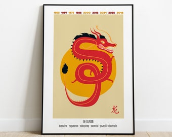 The Year of the Dragon Poster Chinese Zodiac Print Zodiac Animals ...