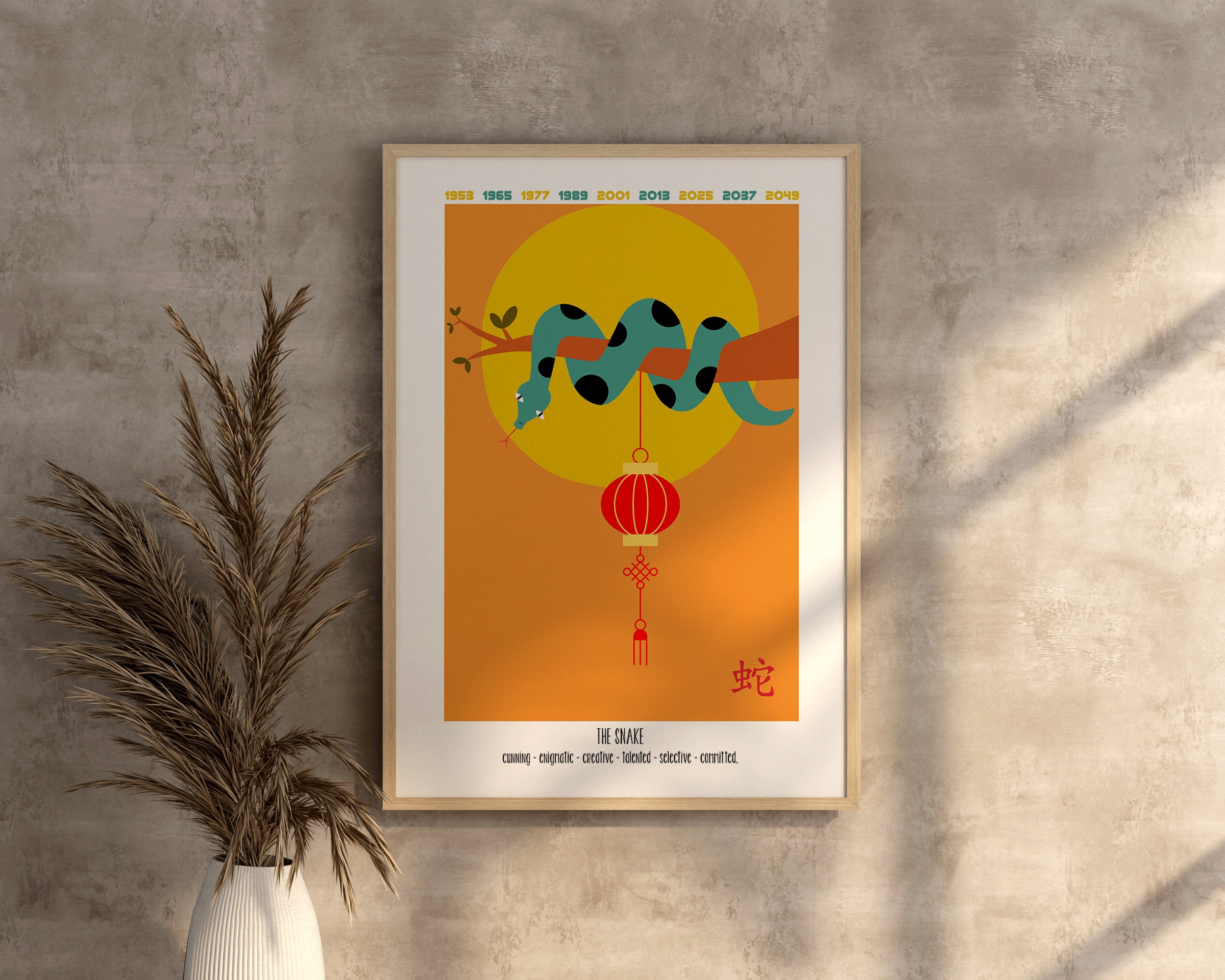 New Year Chinese Zodiac Poster Year of the Snake Digital Art Zodiac ...
