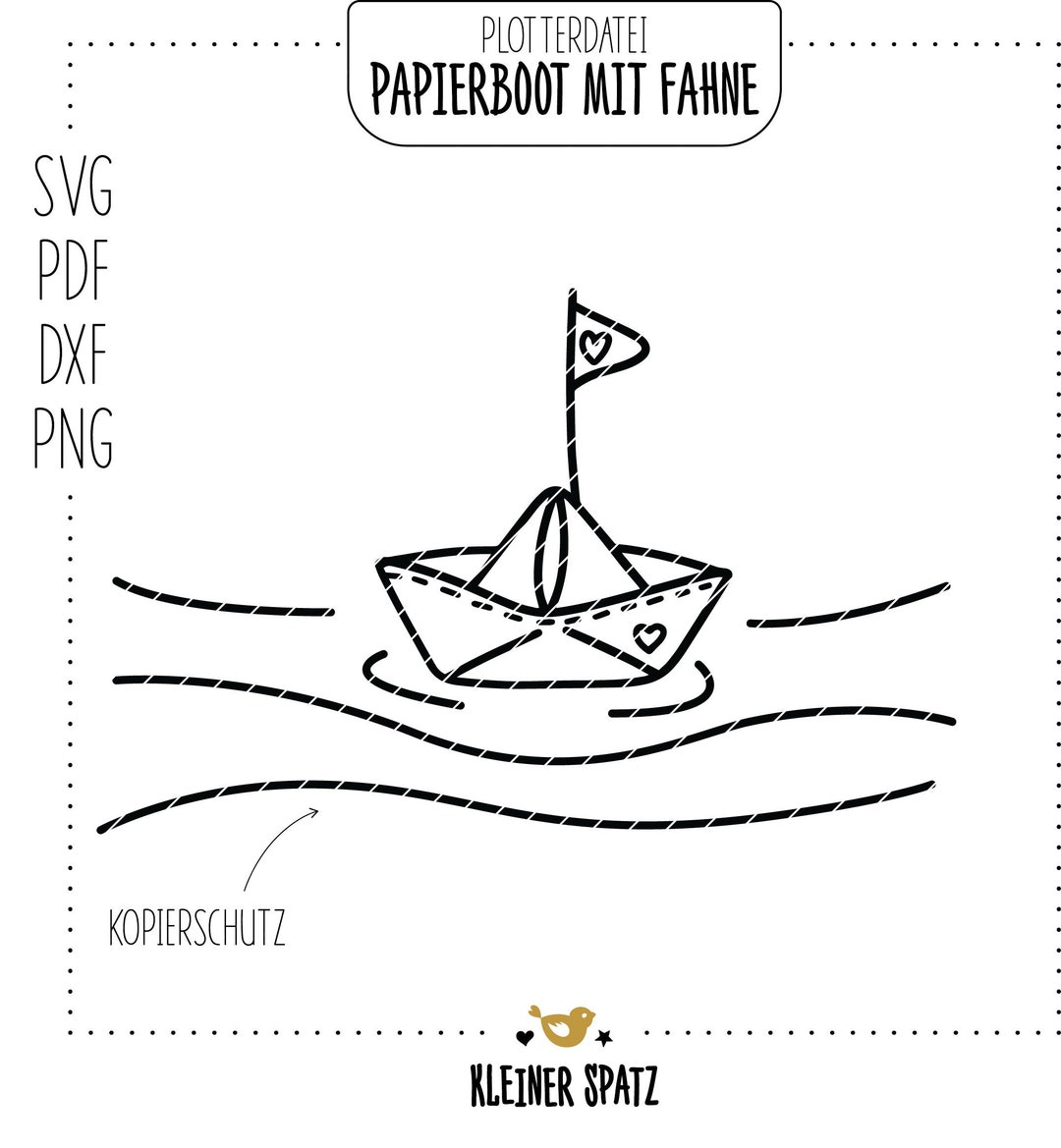 PLOTTER FILE PAPER BOAT With Flag Celebrate Flag Heart Svg Dxf Pdf Png ...