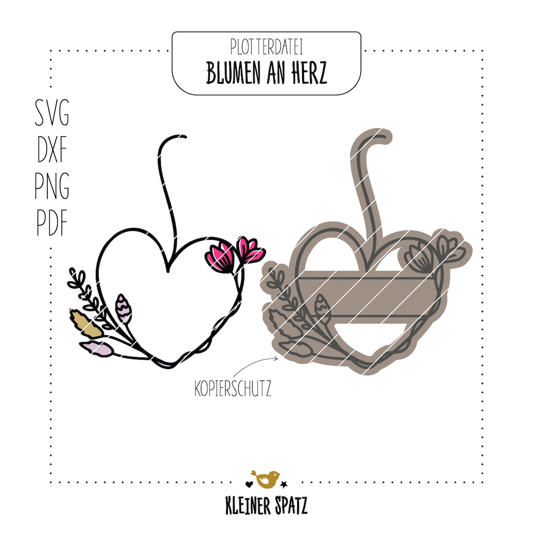 Plotter File Motif "flowers on Heart" | Plants | Ball | Grasses | Love ...