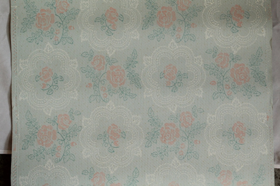 Retro Vintage Blue Pink Floral Wallpaper Sold by Yard - Etsy
