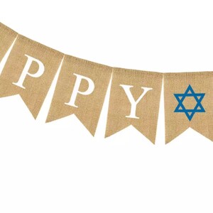 Rustic Hanukkah Banner Natural Jute Happy Hanukkah Flag Banner for ...