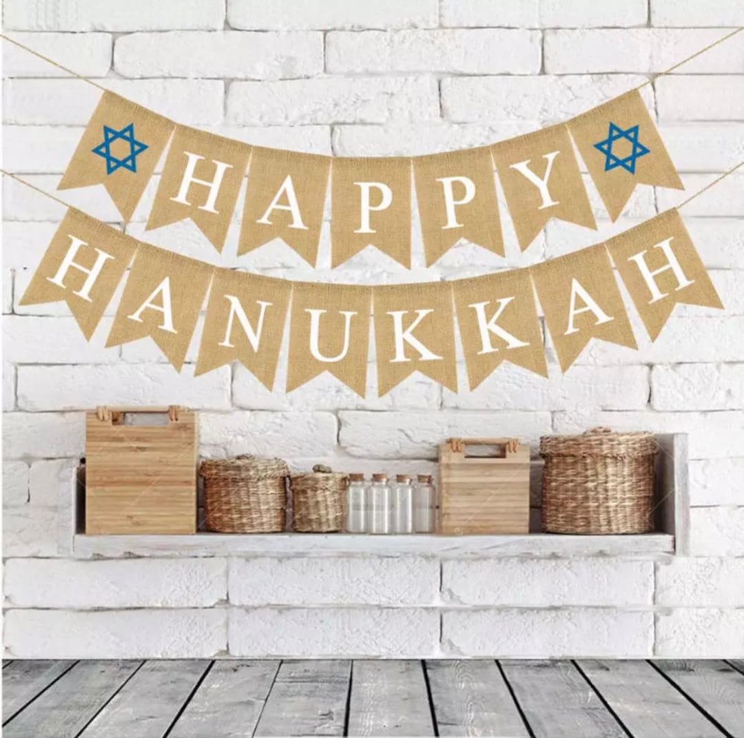 Rustic Hanukkah Banner Natural Jute Happy Hanukkah Flag Banner for ...