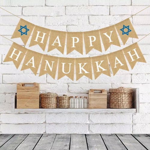 Rustic Hanukkah Banner Natural Jute Happy Hanukkah Flag - Etsy