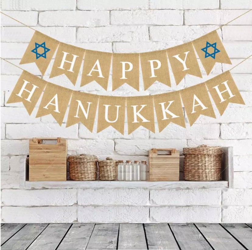 Rustic Hanukkah Banner Natural Jute Happy Hanukkah Flag | Etsy