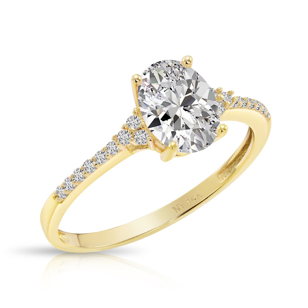 14K Yellow Gold Oval-shaped Solitaire 1.50 Carat Engagement and Promise ...