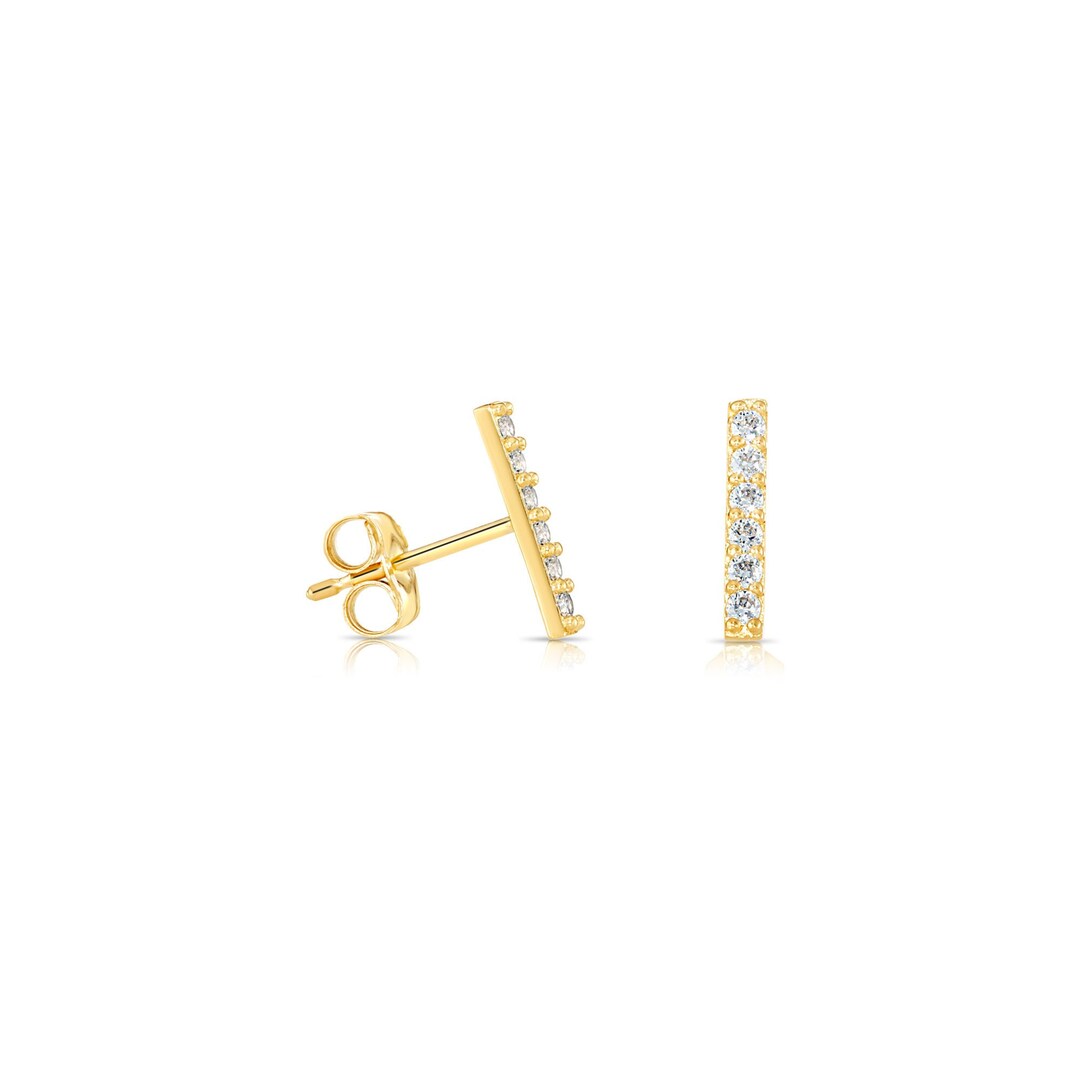 14K Gold Bar Stud Earrings, Minimal Style Petite and Dainty Bar Studs ...