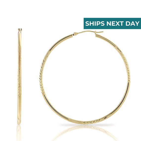 14k Gold Unique Floral Hoop Earrings Round Large Hoops 2 Made by TILO Jewelry Etsy