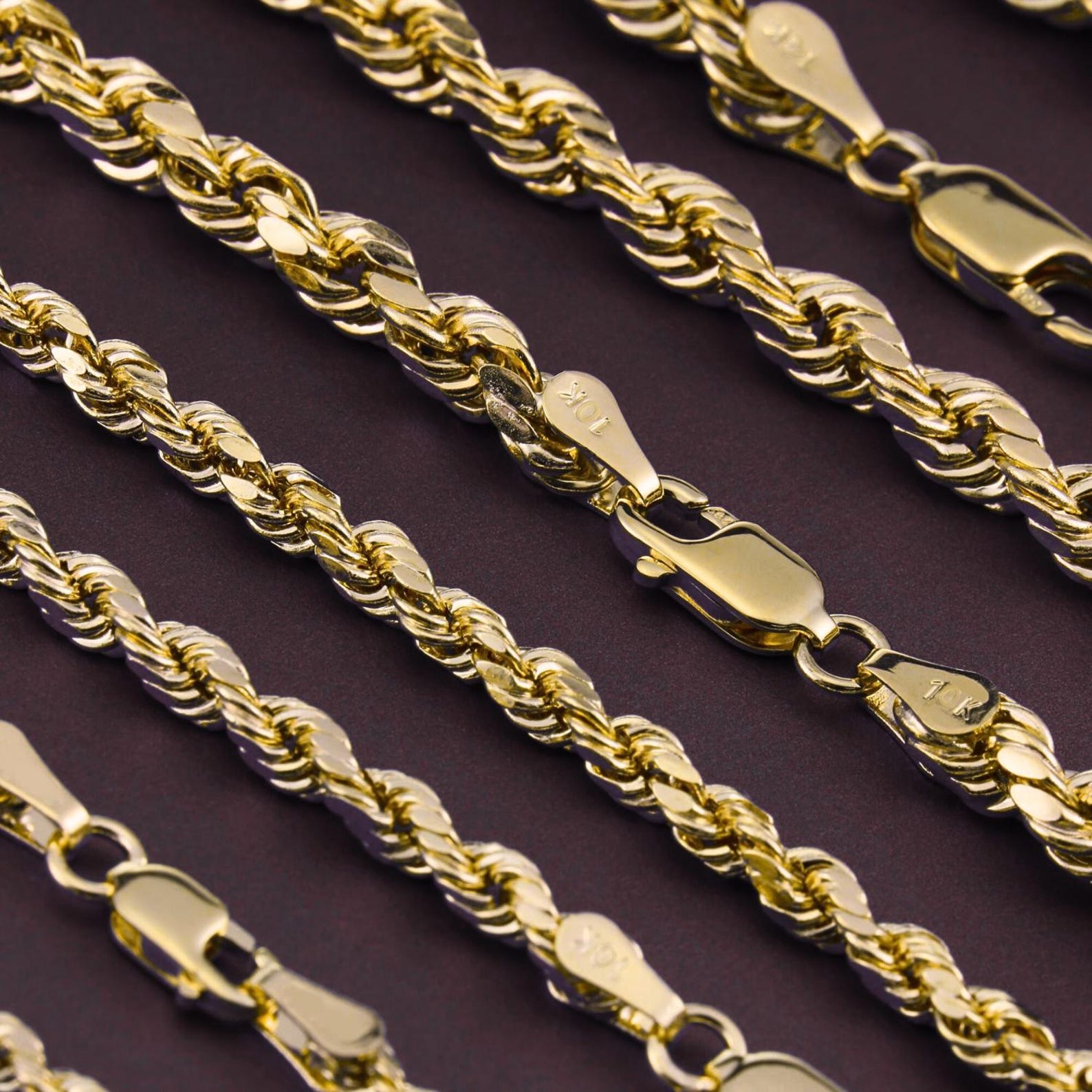 10K Yellow Gold Rope Chains, Solid 10k Gold Necklace, 2mm 3mm 4mm 5mm ...