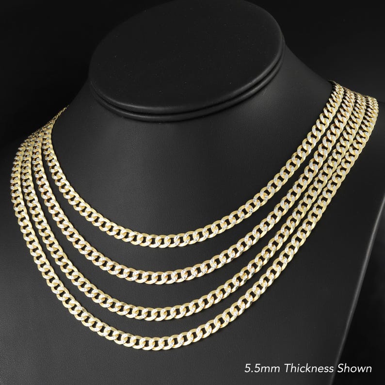 14k Gold Curb Chains, Italian 925 Solid Silver Chain With Two-tone Gold ...