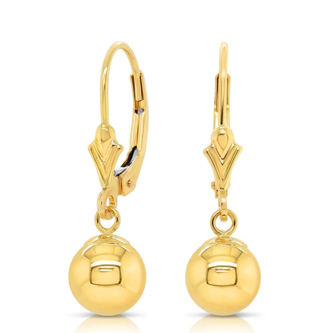 14K Gold Ball Drop Dangle Earrings With Lever-backs, 14K Yellow Gold ...