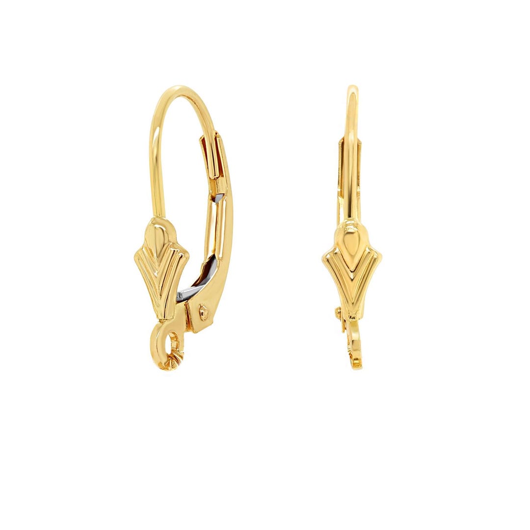SOLID 14K Yellow Gold French Leverback Earrings, Secure Leverback ...