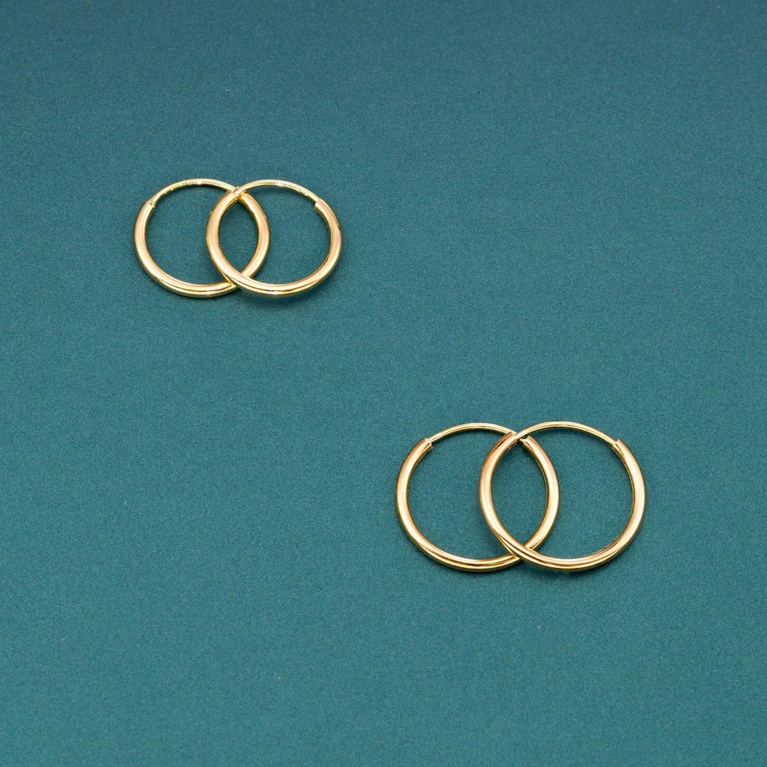 14K Yellow Gold Endless Hoops, Essential Minimalist Style Solid Gold ...