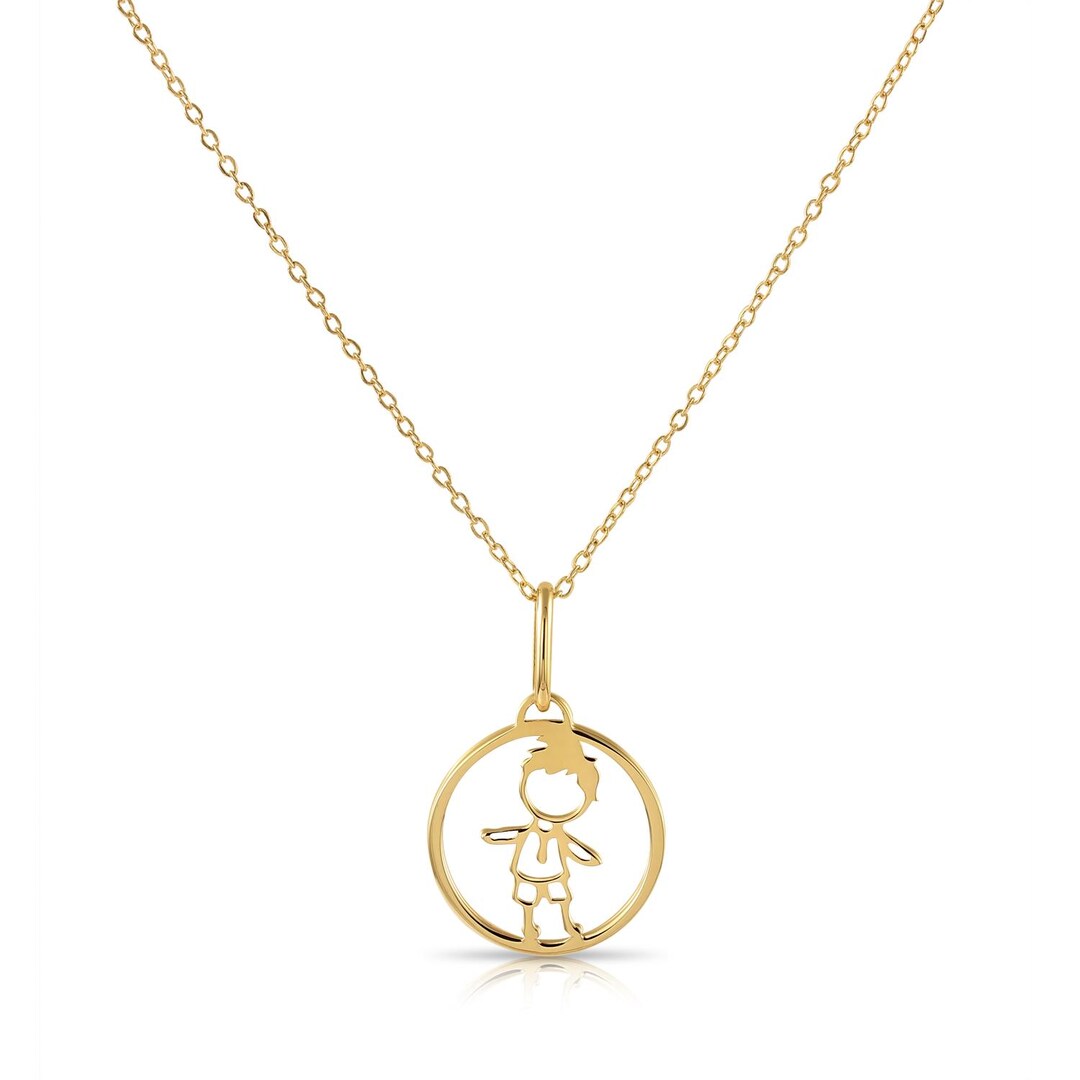 14K Yellow Gold Little Boy Pendant, Solid 14K Gold Charm Pendant ...