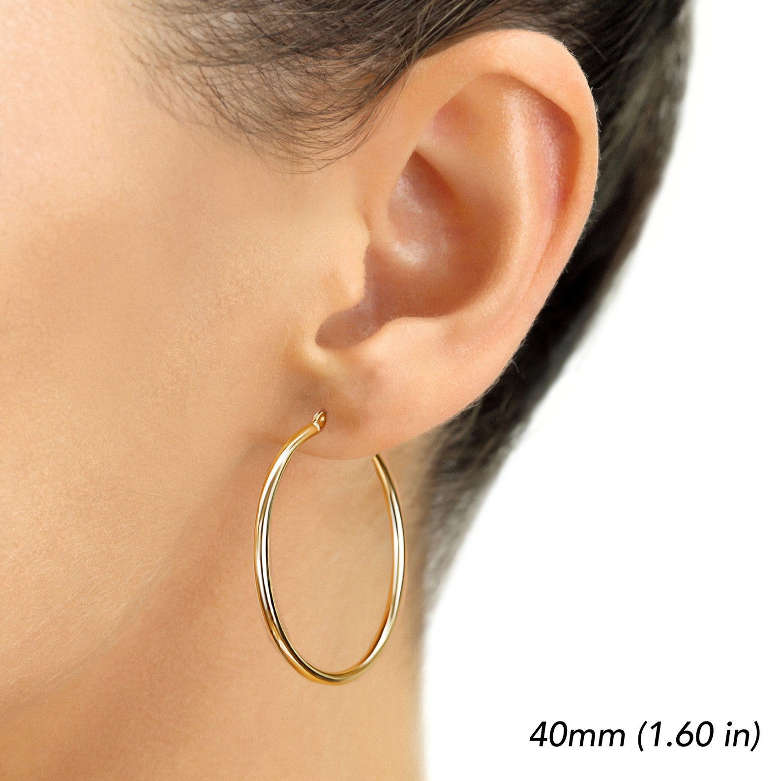 14K Gold Round Hoop Earrings, Solid Yellow Gold Shiny Hoops, Classic ...