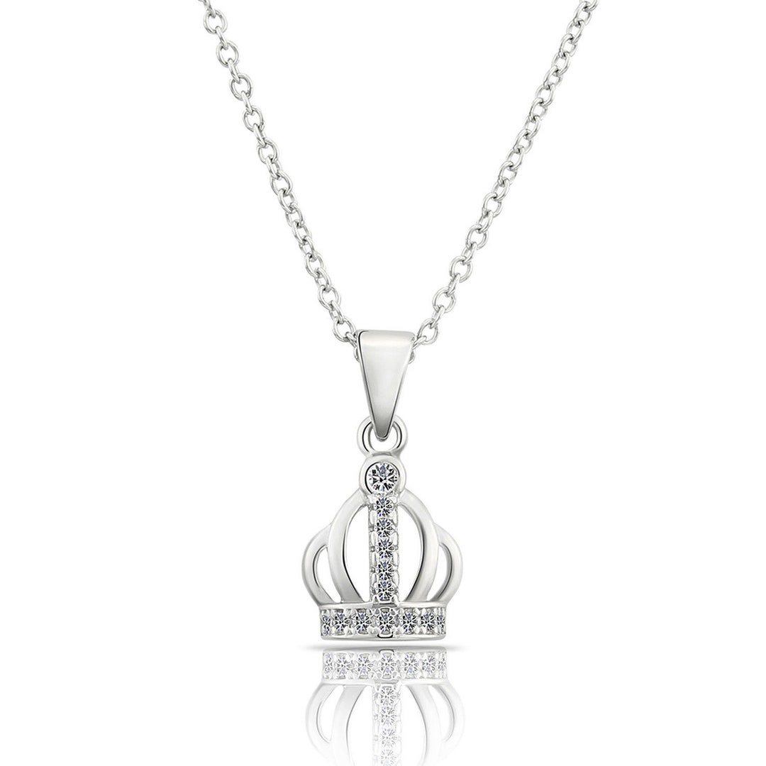 Crown Necklace, Sterling Silver Small Royal Charm Pendant, Dainty ...