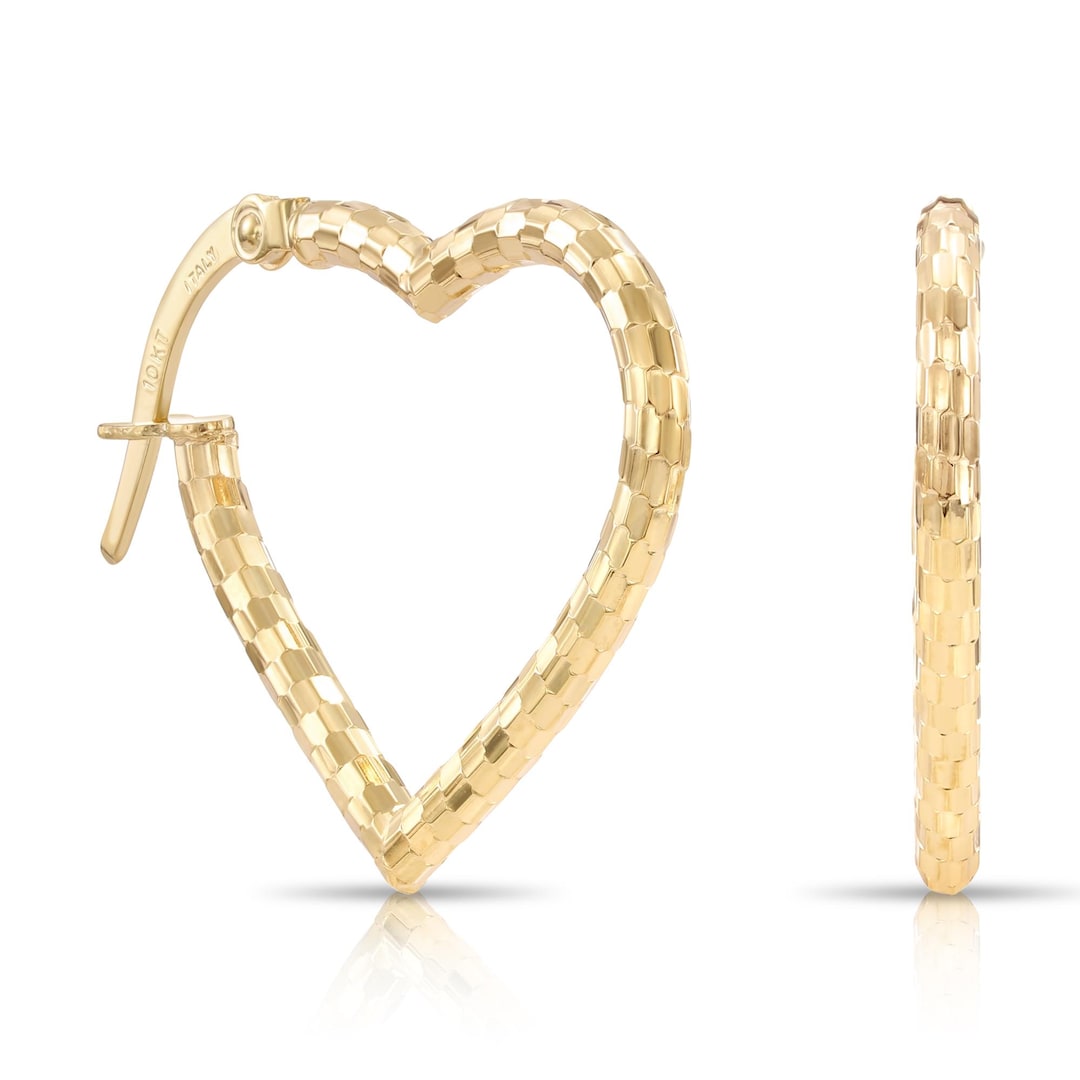 Solid 10K Yellow Gold Heart Shape Hoop Earrings, With Secure Lever ...