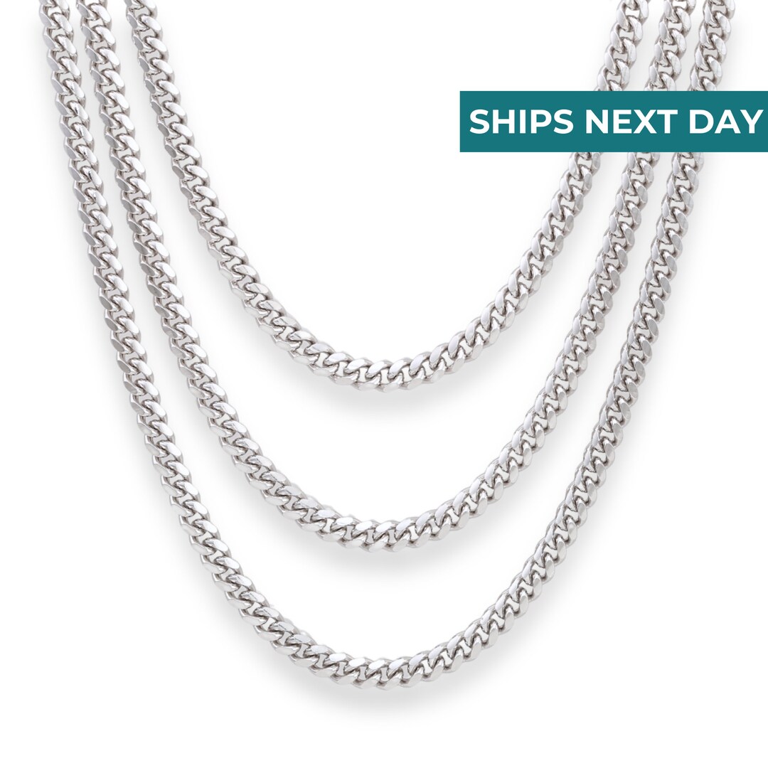 Solid Silver 5mm Cuban Chains, Italian 925 Pure Sterling Silver, Strong ...