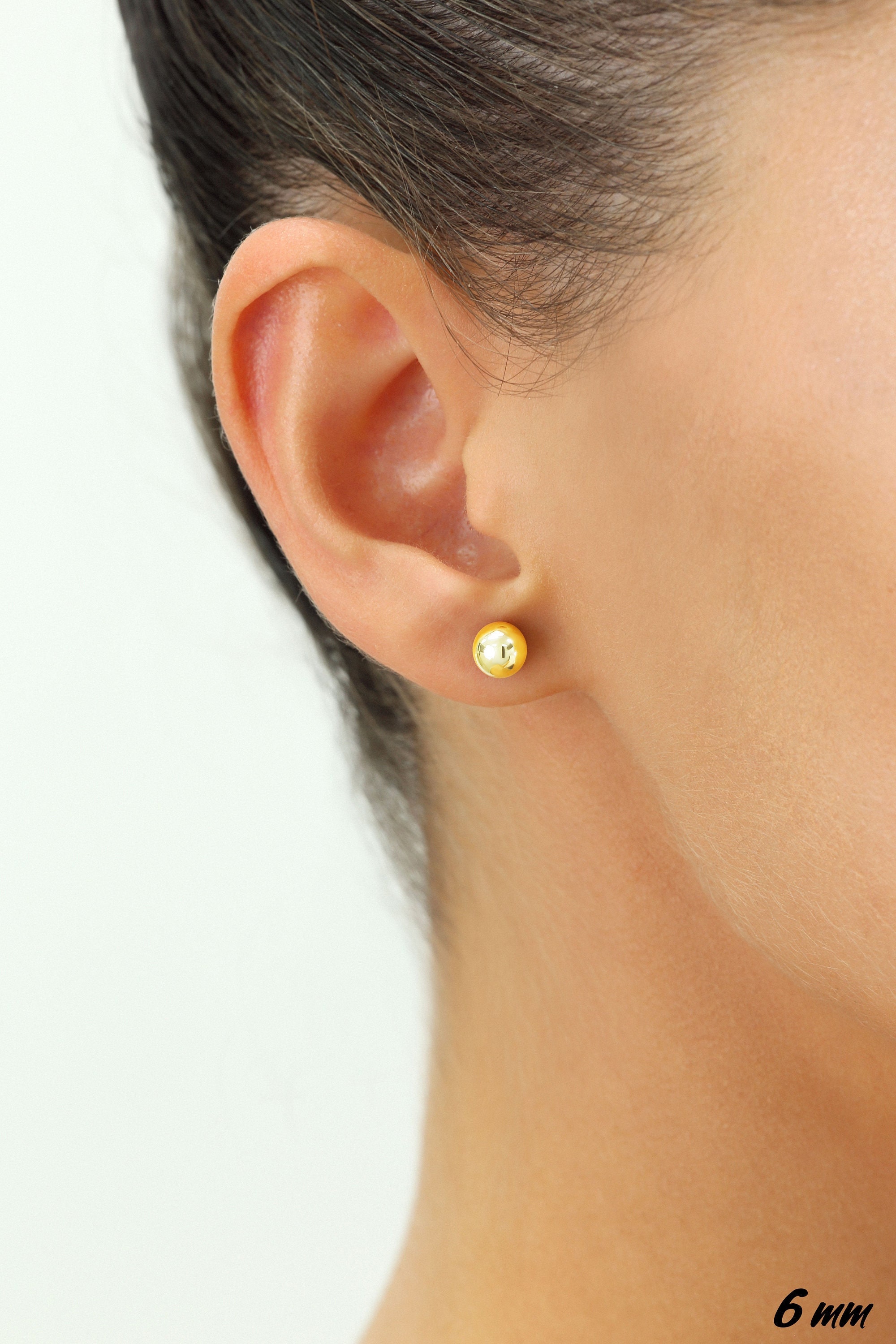 TiloJewelry 14K Yellow Gold Ball Stud Earrings with Screwbacks Size 6mm Screw Back Studs Sleeper Studs