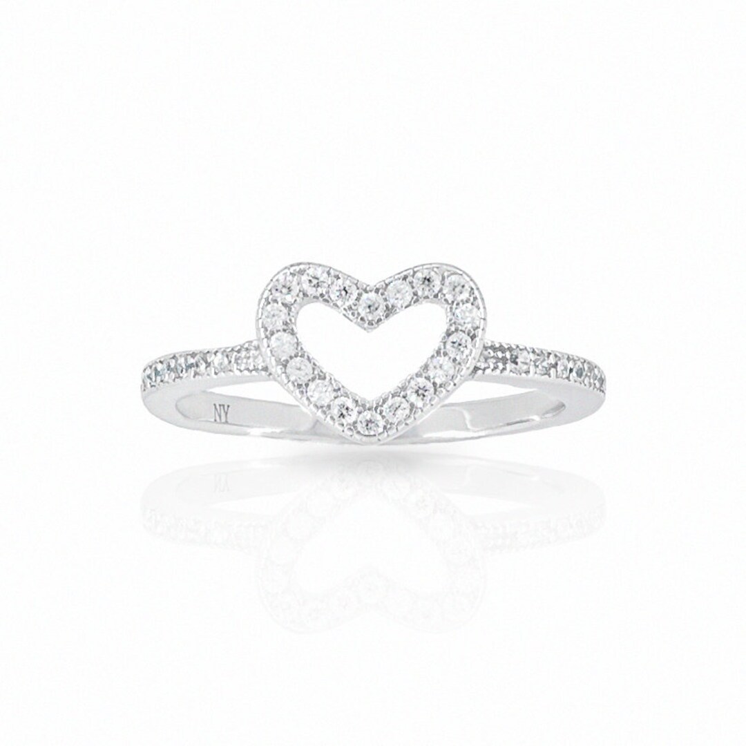 Sterling Silver Heart Shape CZ Band Ring, With Sparkling Cubic Zirconia ...