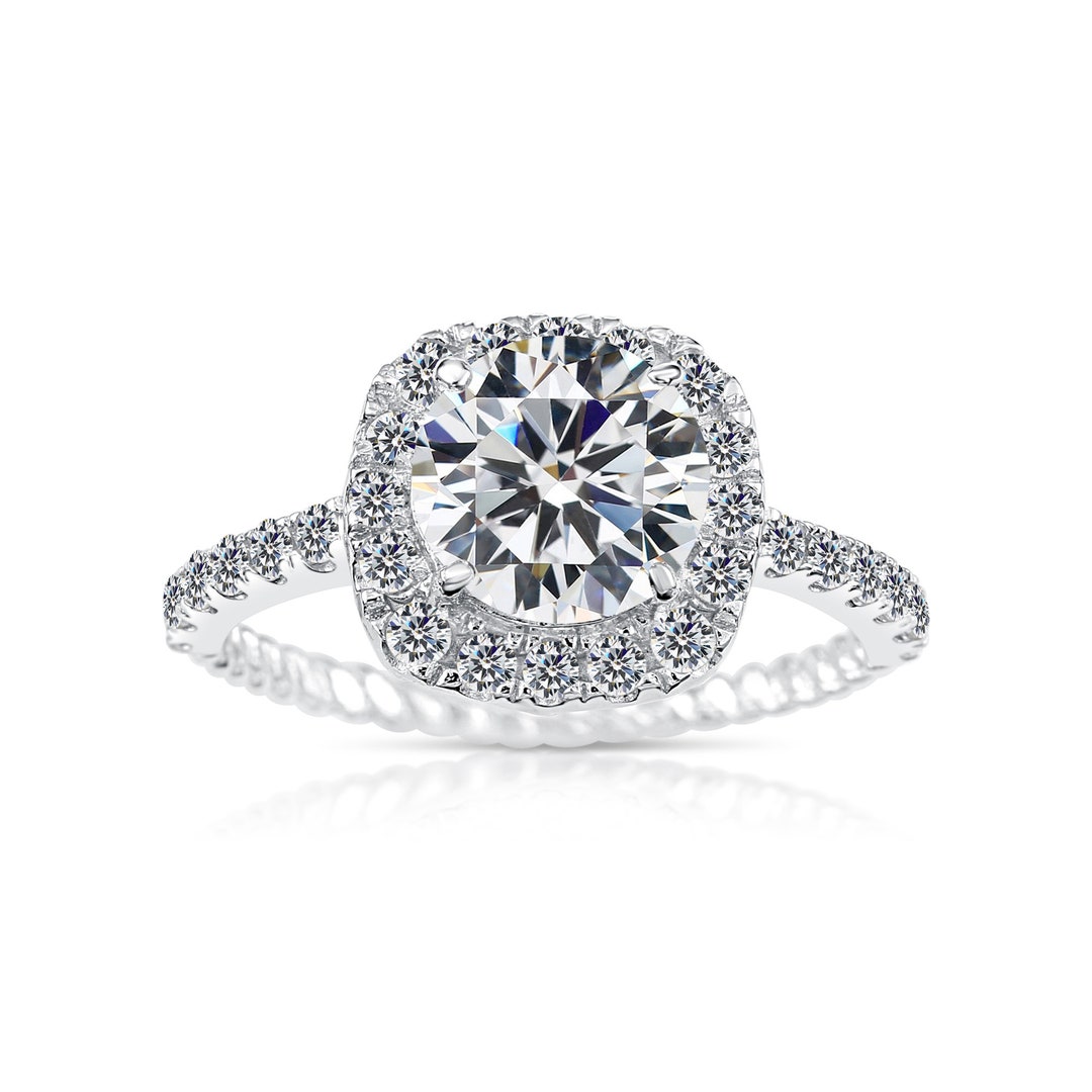 Classic Sterling Silver Solitaire Halo Engagement Ring With Simulated ...